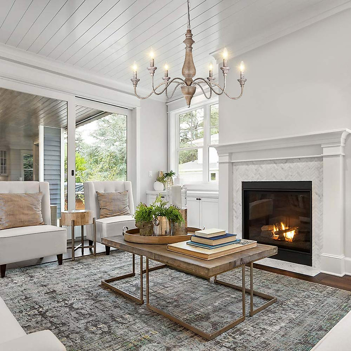 Congratsu 6 Light French Country Chandelier for Dining Room, Farmhouse Chandeliers for Living Room, Bedroom, 29.5” Dia