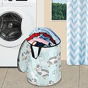 Cows Milk Pop Up Laundry Hamper with Lid Foldable Storage Basket Collapsible Laundry Bag for Camping Picnics Bathroom