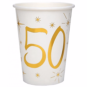 Gold 50th Birthday Party Pack with Plates Napkins and Cups, 50th Birthday Tableware, 50th Party Decorations, Gold 50th Party Set