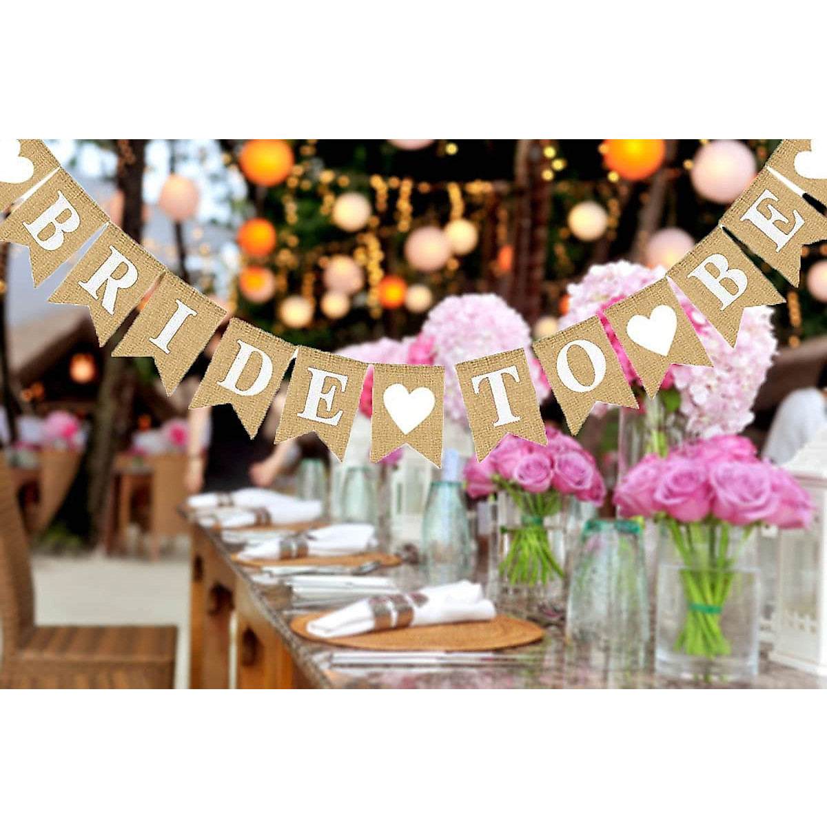 2 Set Bride to be Banner and Heart Banner Rustic Burlap Bunting Banner for Bridal Shower, Bachelorette Party Decorations