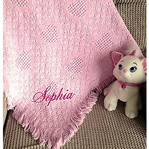 Custom Embroidered Monogrammed Pink Girl Cotton Woven Personalized Baby Blanket