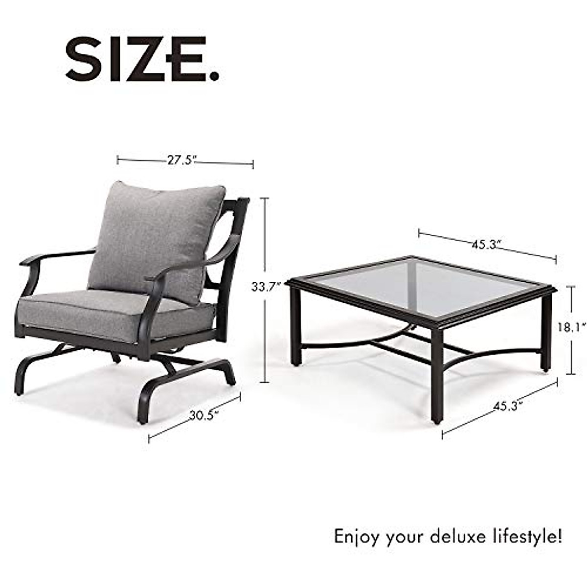 Grand patio 5 PCS Patio Conversation Set with Coffee Table Metal K/D Chat Set Rocking Patio Chair Set with Gray Water Resistant Cushions for Garden Lawn & Poolside