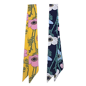 Uainhrt 5pcs Branches and Flowers Pattern Bag Handbag Handle Ribbon Scarf Hair Head Band Neck Scarf Neckerchief Scarf Head Wrap for Women Girls Decoration