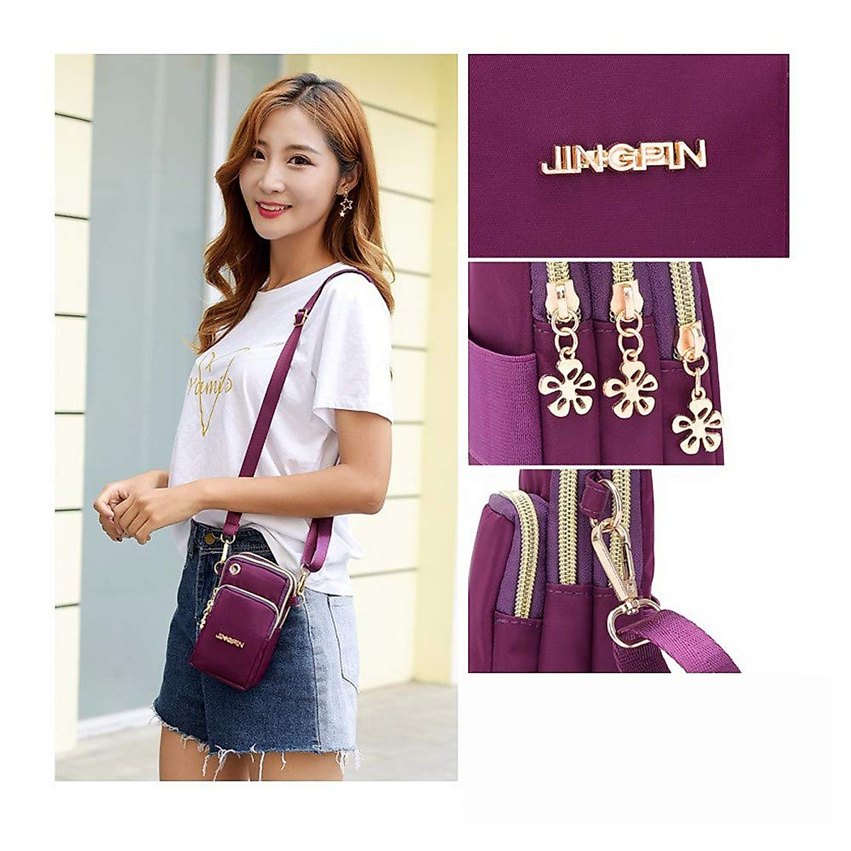 Women Cross Body Bag Cellphone Bag Wallet Wrist Shoulder Mini Bags, Flower B.