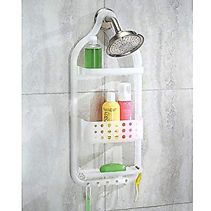 iDesign Circlz Plastic Hanging Shower Caddy, Extra Space for Shampoo, Conditioner, and Soap with Hooks for Razors, Towels, Loofahs, and More, 5" x 10.6" x 26", Frost White