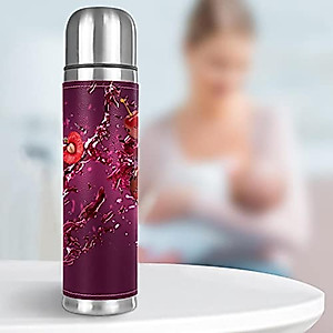 Wine Cherry Stainless Steel Water Bottle, Leak-Proof Travel Thermos Mug, Double Walled Vacuum Insulated Flask 17 OZ