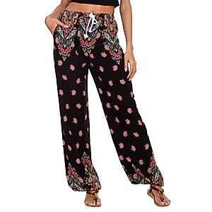 Urban CoCo Women's Floral Print Summer Boho Pants Harem Beach Vacation Pants (# 10, XL)