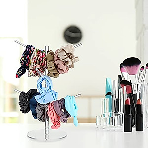 Acrylic Scrunchie Holder Organizer Stand Angled Branches Scrunchie Holder Stand Accessories Jewelry Hair Tie Organizer Storage Holder Bracelet Earrings Holder Y2k Room Decor for Girls Teen (Clear)