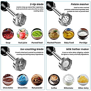 FKN Immersion Blender Handheld with 4 Interchangeable Blades,8 in 1 Hand Blender Electric with 500W Motor,8 Speed and Turbo Mode Handheld Blender Stick with 500ml Chopper,Mixing Beaker, and Whisk