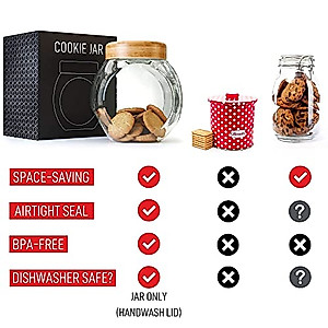 Glass Cookie Jar with Airtight Lids - Cookie, Pastries, Cake and Candy Jar, Dog Treat Container, BPA-Free Clear Glass Storage Container Canister - Cookie Jars For Kitchen Counter with Bamboo Lid -76oz