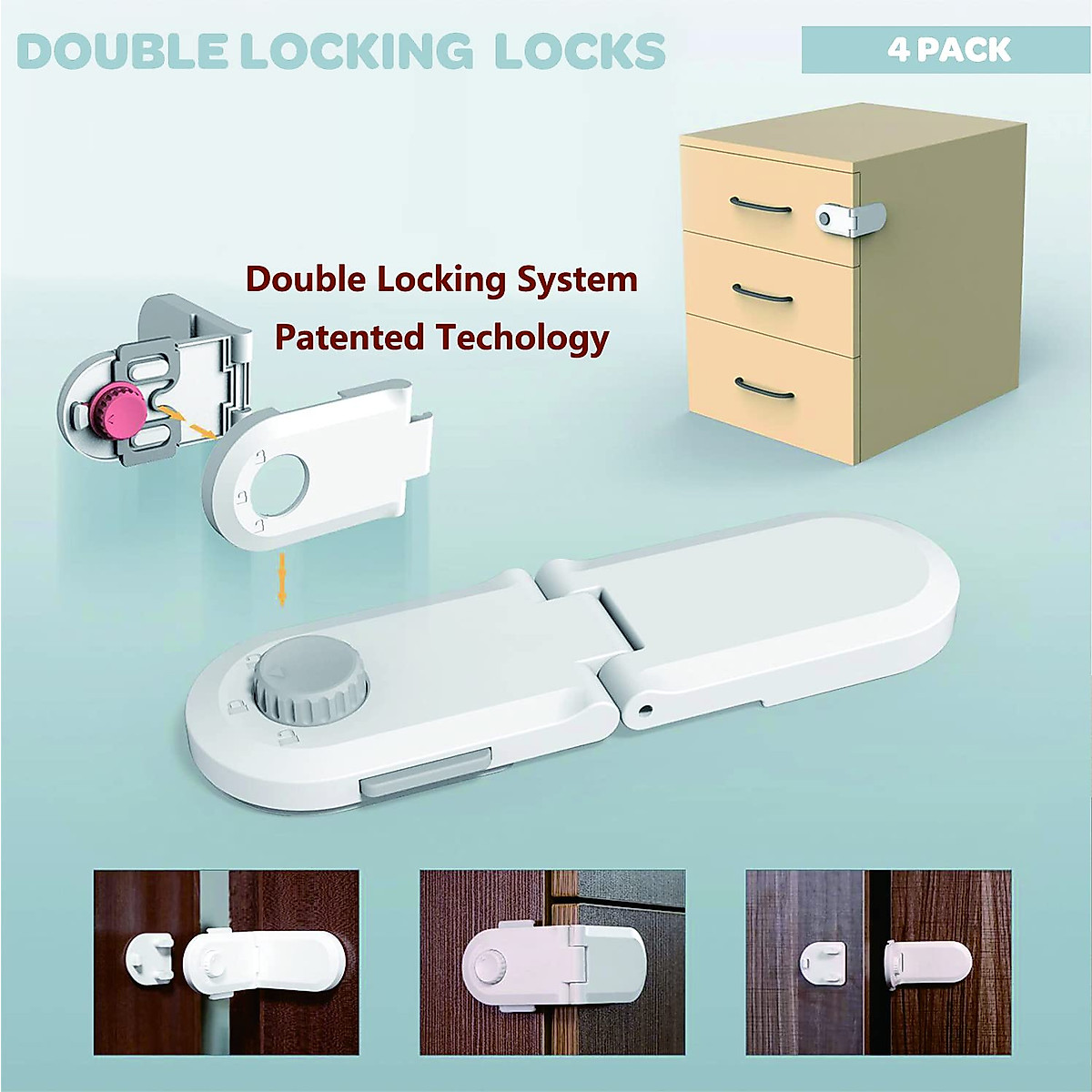 Child Proof Cabinet Latches 22 Pack - Baby Proofing Cabinet Locks for Babies, 3M Adhesive No Drilling, Multi-Purpose for Most Cabinets and Drawers, Fridges, Ovens, Toilet Seats