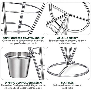 Hemoton 2pcs French Fries Stand Cone Basket Fry Holder with 2 Dip Dishes Cone Snack Fried Chicken Display for Home Parties/Backyard/Appetizers