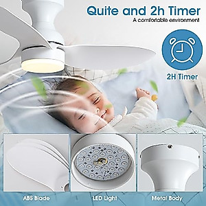 Surtime Low Profile Flush Mount Ceiling Fans with Lights and Remote&APP,34in White Modern Ceiling Fans for Outdoor Patio,Small Room,Bedroom,6 Speeds Reversible,3 Colors Lights Dimmable