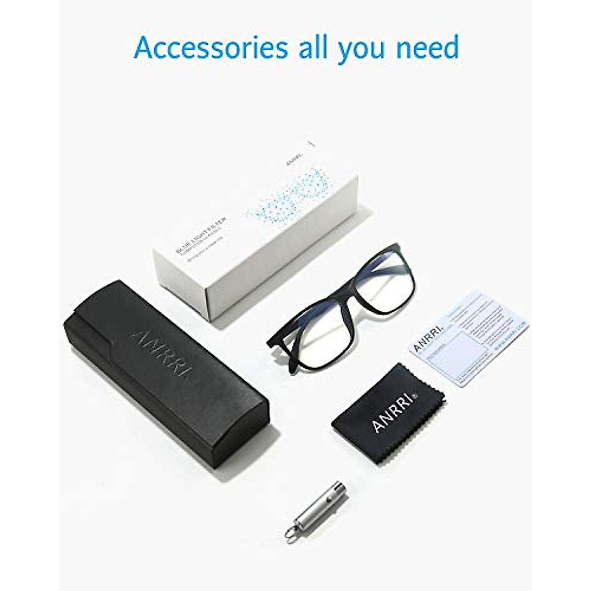 ANRRI Blue Light Blocking Glasses, Anti Eyestrain Lens Lightweight Frame Eyeglasses, Black, Men/Women