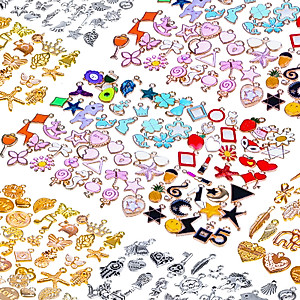 Mckanti 150PCS Bracelet Charms for Jewelry Making Wholesale Bulk Lots Jewelry Making Silver Bracelet Charms Gold Plated Enamel Charms Pendants for Necklace Bracelet Jewelry Making and Crafting.