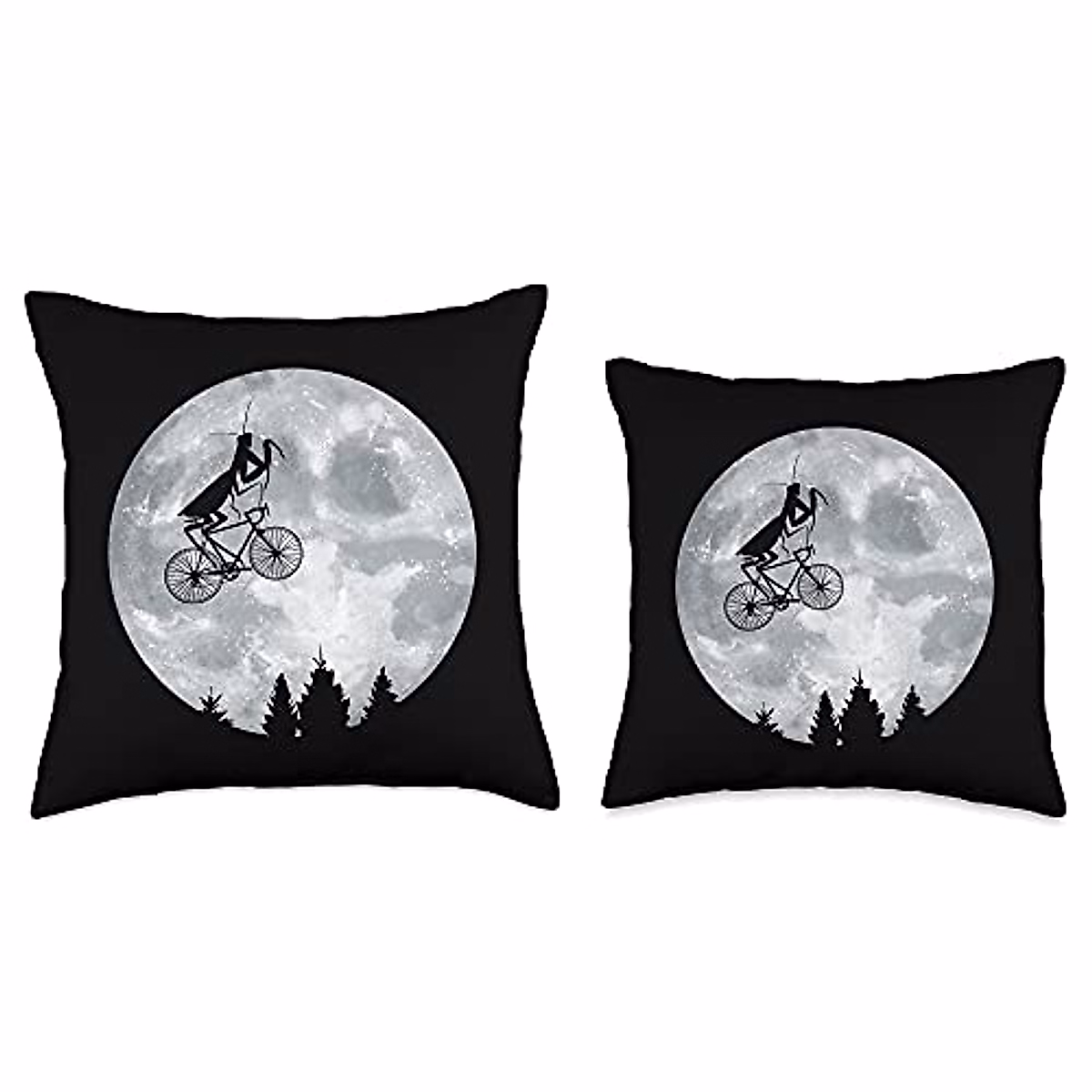 Check out my other PRAYING MANTIS T-shirts Praying Mantis Riding Moon Bike Halloween Lunar Cycling Throw Pillow, 16x16, Multicolor