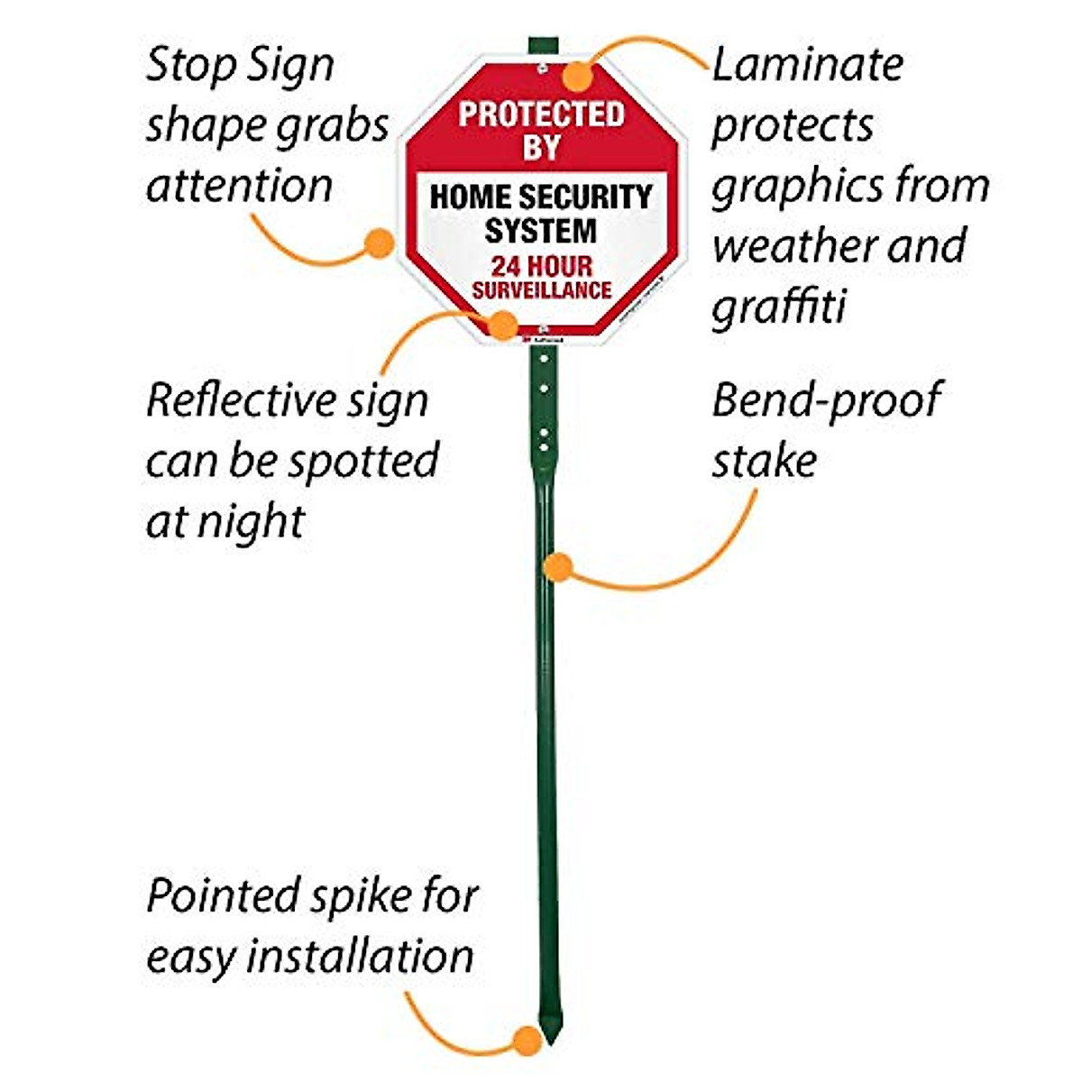 SmartSign 10 x 10 inch “Protected By Home Security System - 24 Hour Surveillance” Yard Sign with 3 foot Stake, 40 mil Aluminum 3M Laminated Engineer Grade Reflective, Red, Black and White, Set of 1