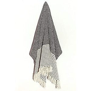 Countryside Cotton Throws with Fringes 460 GSM - Chevron Decorative Throw Blanket for Couch, Sofa, Bed, Everyday Use - Black and White (50" X 60")