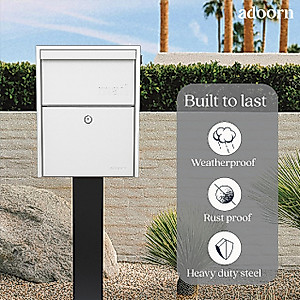 Adoorn Post Mount Mailbox, Large - Anti-Theft Locking Mailbox, Weatherproof Mailboxes for Outside The House, 15.5" H x 12" L x 18.5" D (White)