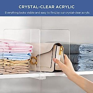 HBlife 12 Inches Tall [Extra Tall Version] Shelf Dividers, Purse Organizer for Closet, Clear Acrylic Bookshelf for Organization Closet Organizers and Storage for Handbags, 6 PCS