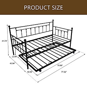 CALABASH Twin Size Daybed and Trundle Frame Set, Metal Frame with Pull Out Trundle for Teens Kids Adults for Living Room Bedroom Room (Black)