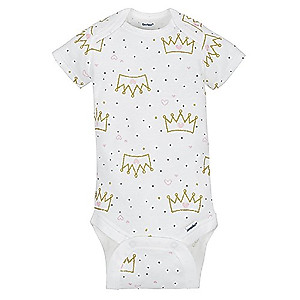 Gerber Baby Girls 5-Pack Short Sleeve Variety Onesies Bodysuits, Princess Crown, 0-3 Months