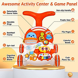 Baby Walker for 1 Year Old Boys Girls, Sit to Stand Learning Walker with Kids Early Active Center & Removable Play Panel, Toddler Push Walking Toy for 9 12 18 Months Christmas Birthday Gift