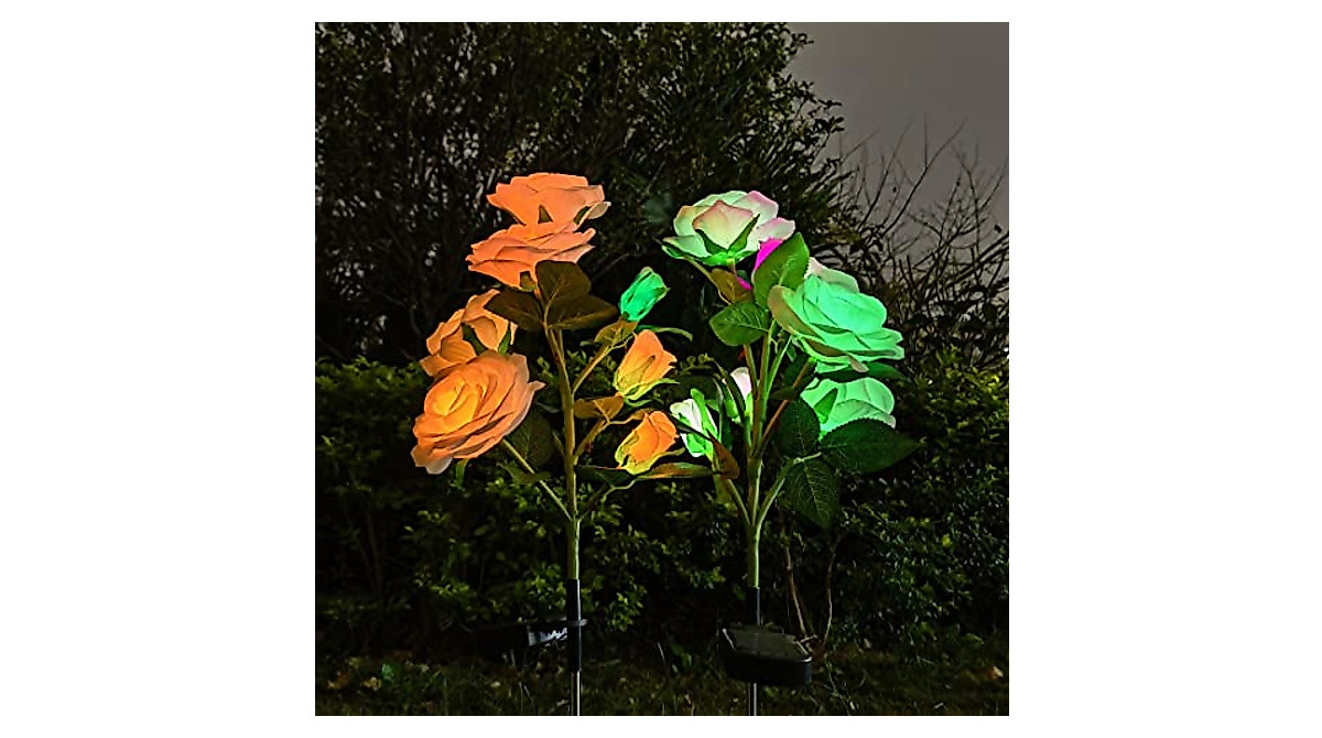 Outdoor Solar Rose Lights - Color Changing Garden Stake 2 Pack