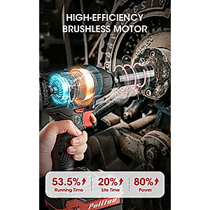 PULITUO Cordless Impact Wrench 1/2 Inch, 20V Electric Brushless Impact Driver Kit w/ 4.0A Li-ion Battery, 4 Pcs Drive Impact Sockets and 1 Hour Fast Charger, High Torque Impact Gun 300ft-lb(400N.m)