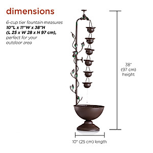 Alpine Corporation 38" Tall Indoor/Outdoor Hanging 6-Cup Tiered Floor Water Fountain, Bronze