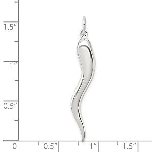 925 Sterling Silver Cornicello Italian Horn Necklace Lucky Protection Amulet Pendant Chilli Pepper Charm 40mm x 6mm Only