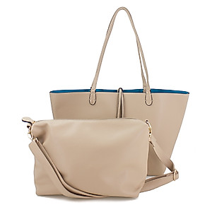 Canal Collection Reversible 2 in 1 Fashion Tote Handbag with Pouch (Grey)