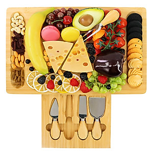 Diosbles Bamboo Cheese Board, Cheese Plates with Knife Set