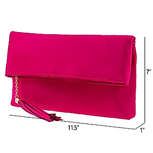 JNB Faux Micro Suede Fold Over Clutch, Fuchsia