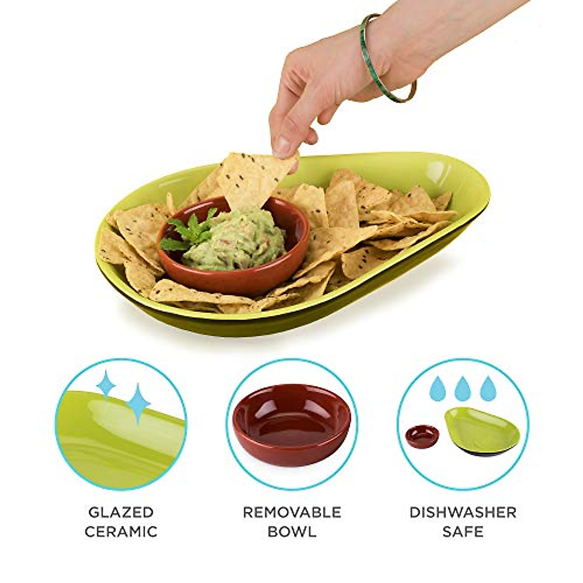 TrueZoo Avocado Chip & Dip Bowl, Guacamole Serving Tray, Appetizer Platter, Party Dish