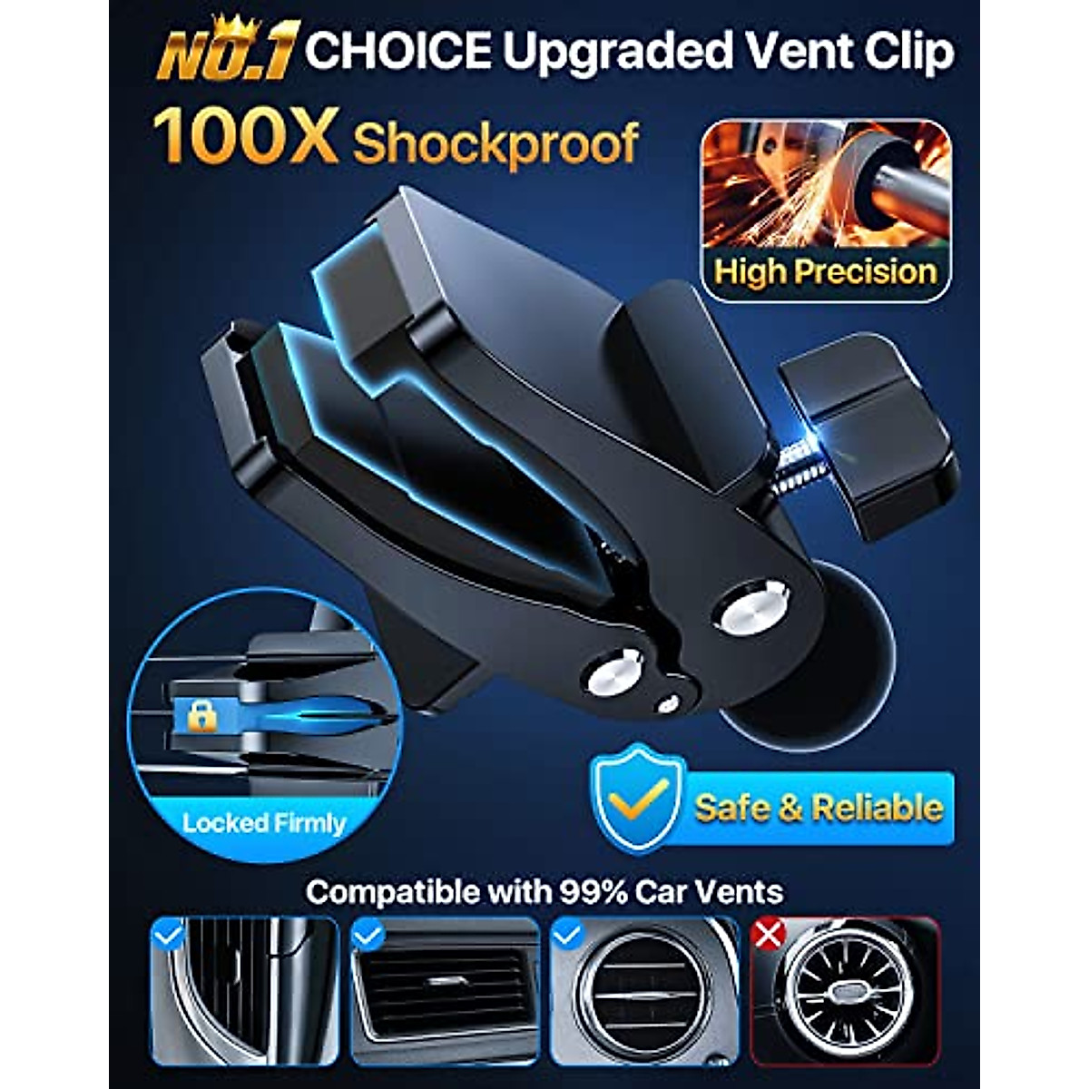 YRU [Upgrade 80LBS Strong Suction] Car Phone Holder Mount,[Bumpy Road Stable] Dashboard Cell Phone Holder for Car Air Vent Windshield Phone Stand for iPhone 14 13 12 Pro Max Samsung & Pickup Truck