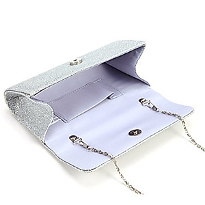 U-Story Womens Evening Wedding Party Small Clutch Bag Prom Shoulder Chain Handbag Tote (Silver)
