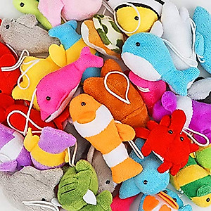 Hamsoo 30 Mini Stuffed Sea Creatures Toys - Carnival Prizes, Claw Machine, Goody Bags, Easter Eggs, Ocean Party Favors & Plush Keychains