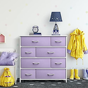 Sorbus Dresser with 8 Drawers - Furniture Storage Chest for Kid’s, Teens, Bedroom, Nursery, Playroom, Clothes, Toys - Steel Frame, Wood Top, Fabric Bins (Purple)