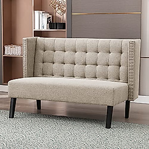 Mixoy 56" Wingback Settee Bench Loveseat Sofa, Modern Upholstered Banquette Sofa Couch for Dining Living Room Hallway and Entryway Seating (Beige)