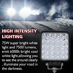 SAN YOUNG LED Work Lights for Truck Tractor, 4 Inch Square LED Light Pods 75W 7000lm Cube Waterproof LED Off-Road Light Bar for Car Boat ATV UTV RV Golf Cart Lawn Mower 12V 24V, 10Pack