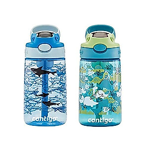 Kids Water Bottle with AUTOSPOUT Straw, 14 oz., Dinos & Sharks, 2-Pack
