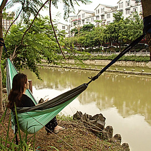 GEEZO Double Camping Hammock, Lightweight Portable Parachute (2 Tree Straps 16 LOOPS/10 FT Included) 500lbs Capacity Hammock for Backpacking, Camping, Travel, Beach, Garden