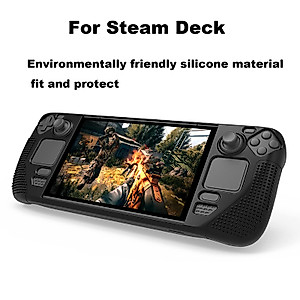 Protective Case for Steam Deck, MASIMEMDRY Full Body Silicone Soft Cover Protector for Steam Deck, Shock-Absorption and Anti-Scratch Design, Black