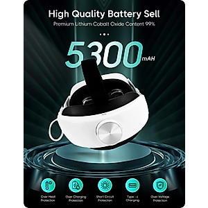 Adicop Elite Strap with Battery for Oculus Quest 2, 5300mAh Extend 4hrs Playtime,Fast Charging VR Power,Counter Balance&Adjustable Head Strap for Enhanced Support and Comfort in VR