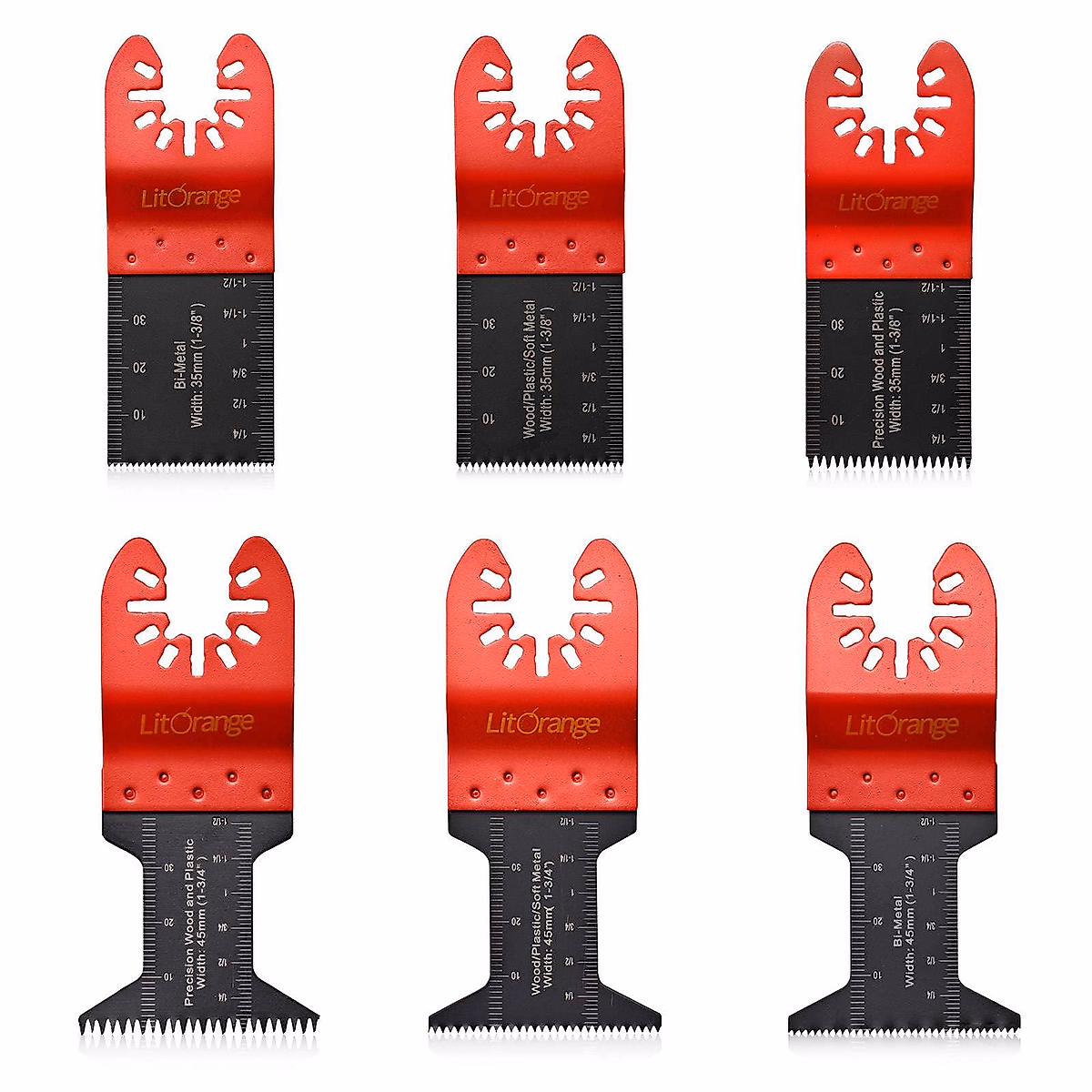 Litorange 6PCS 35mm & 1-3/4" Soft Metal/Bi-Metal/Precision Wood Cutter Saw Blades Oscillating Multi Tool,Professional Universal Oscillating Saw Blades(Pack of 6) for Wood, Metal and Hard Material