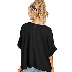Langwyqu Womens' Short Sleeve Oversized Summer Crew Neck Loose Casual Tee T-Shirt Black