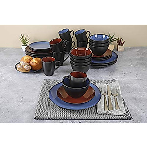 Gibson Soho Lounge Round Reactive Glaze Stoneware Dinnerware Set, Service for 4 (16pc), Blue, Soho Round.