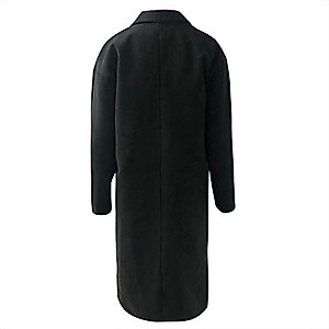 Padaleks Women's Lapel Open Front Long Cardigan Trench Coat Warm Winter Outwear Jackets Double Breasted Overcoat Black