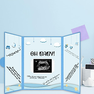 Crenics Baby Shower Decorations for Boy, Cute Baby Shower Signature Board with Picture, Blue Baby Shower Guest Book Alternatives 18" x 12", Creative Baby Shower Keepsake for Baby Boys